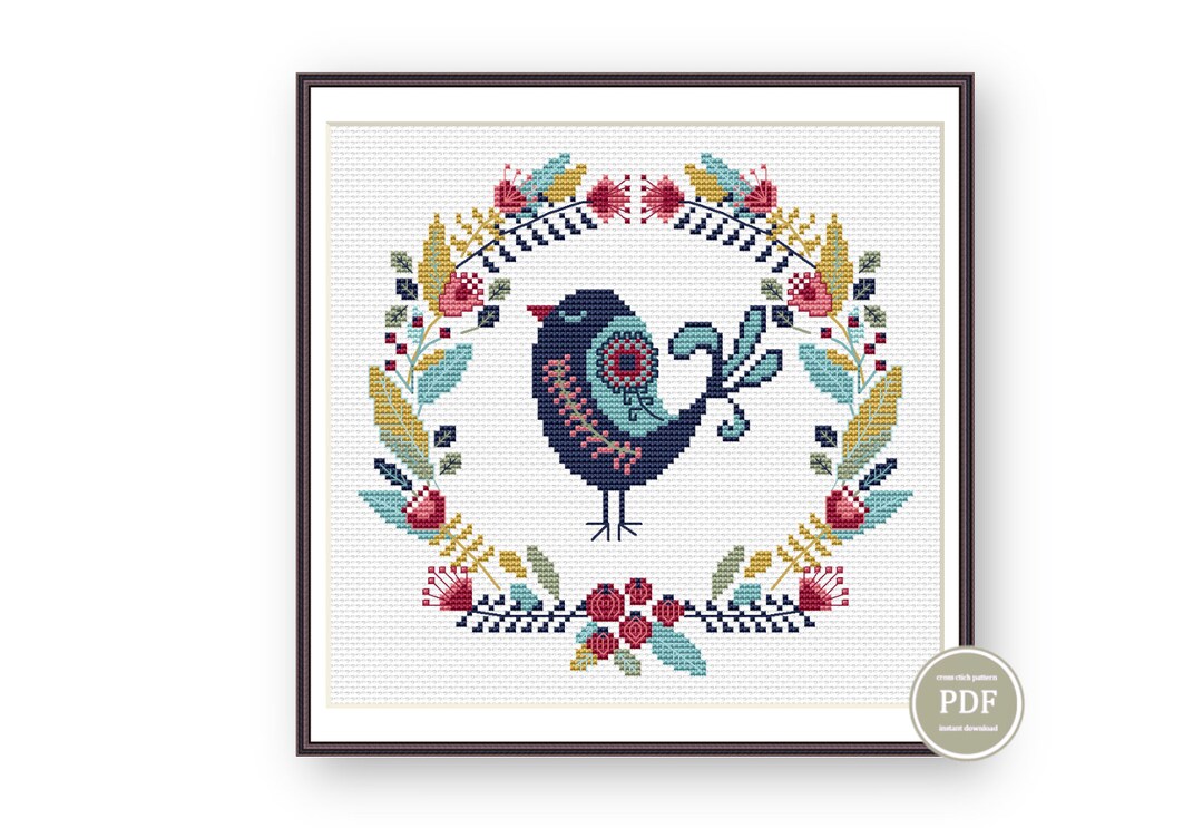 Nordic Bird Cross Stitch Pattern PDF - Primitive Scandinavian ...