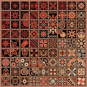 Sampler Cross Stitch Patchwork Tiles Geometric Squares Red Ethnic Folk ...