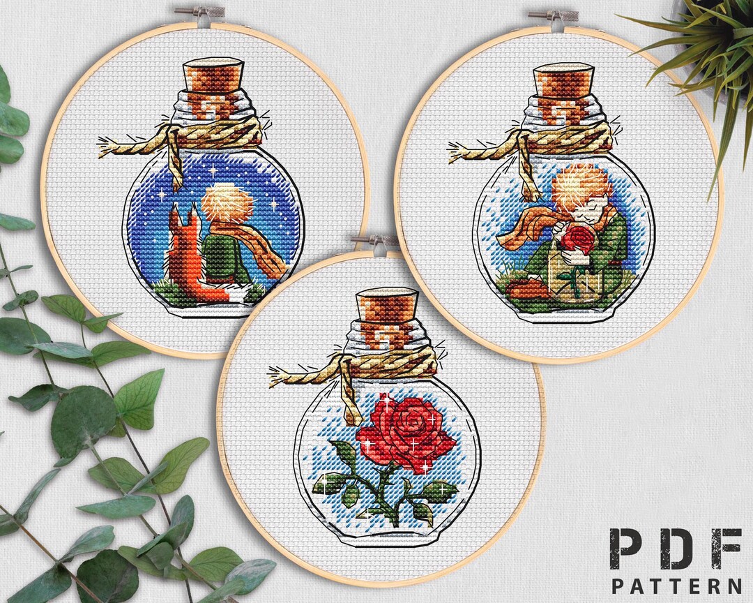 The Little Prince Cross Stitch Pattern PDF, Bundle 3 in 1 Bottle Cross ...