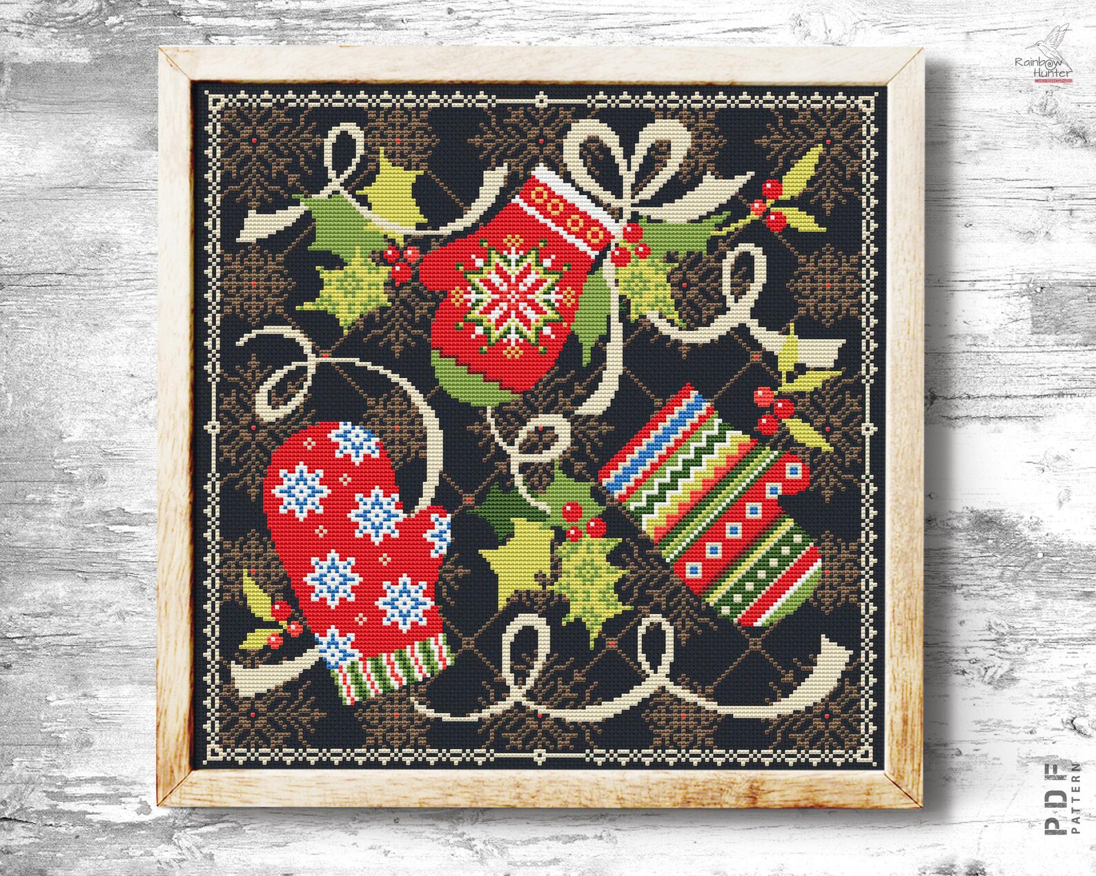 Cross Stitch Christmas Mittens, Christmas Ornament Cross Stitch Chart ...