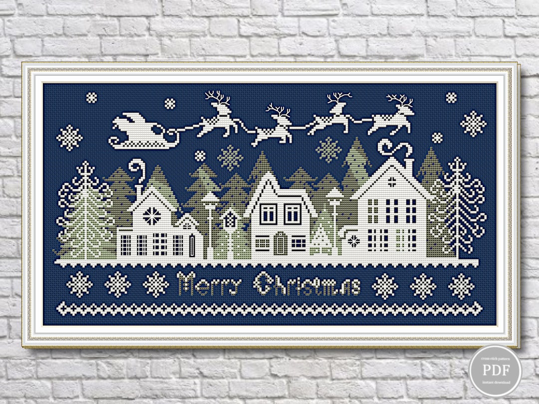 Santa Claus Christmas Cross Stitch Pattern – Winter Night Embroidery ...