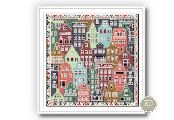Patchwork Cross Stitch Pattern Dutch City Simple Embroidery - Etsy