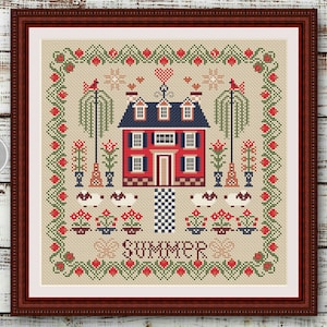 Summer House Garden Cross Stitch Sampler PDF – Cottage Floral Pattern ...