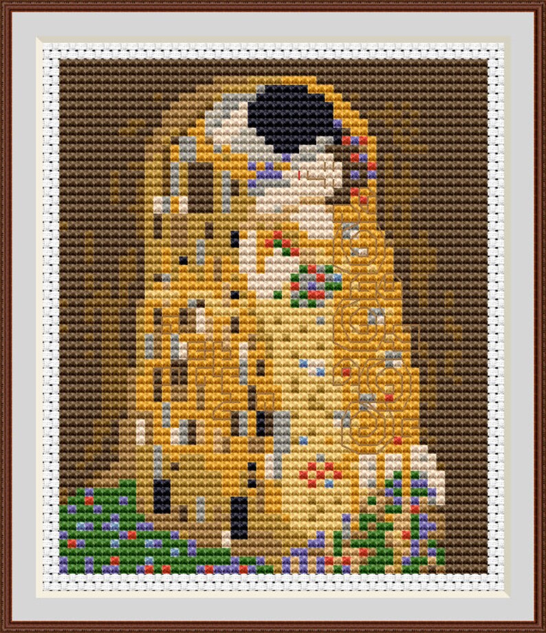 Mini Cross Stitch Pattern Modern Tiny Art - Gustav Klimt - Kiss ...
