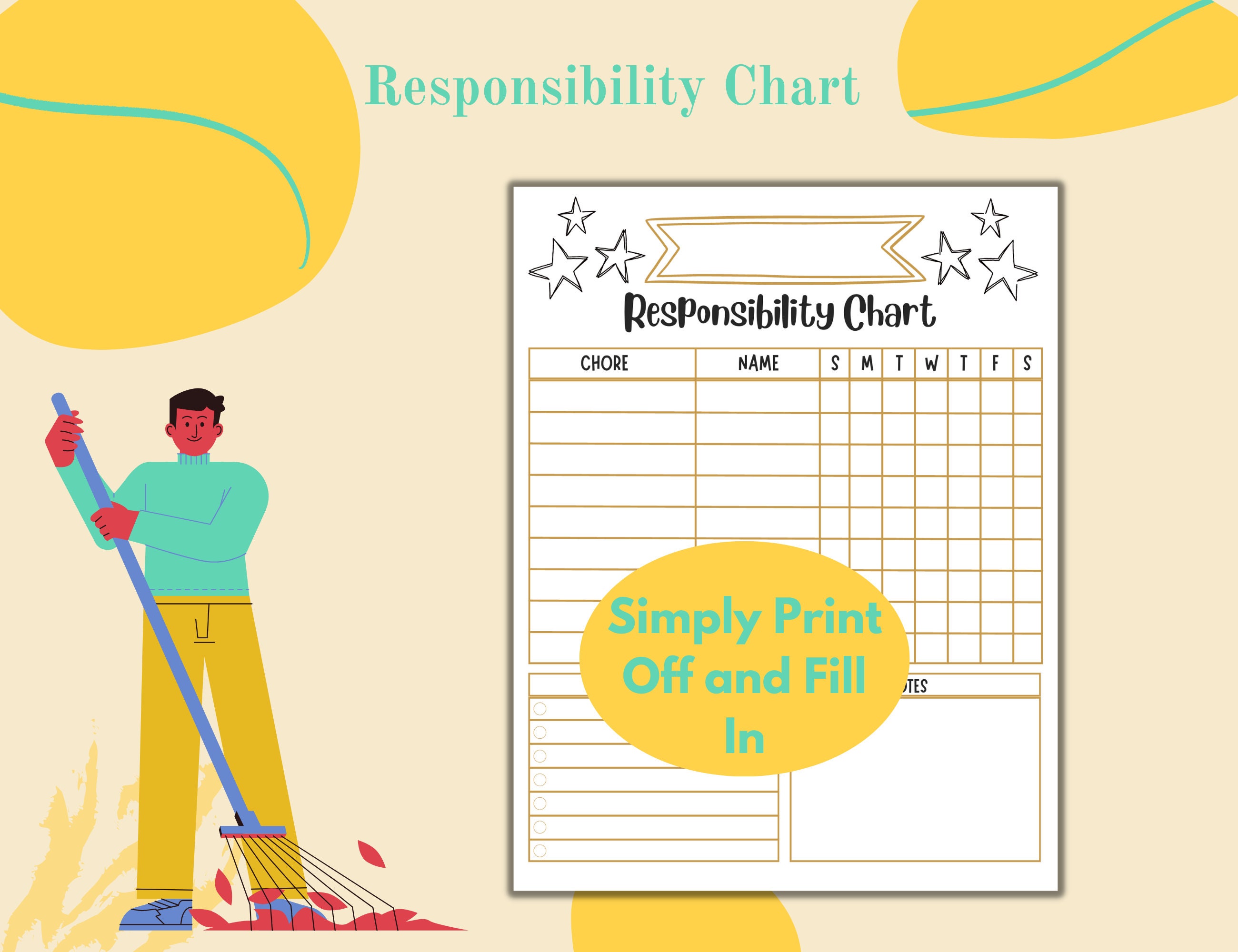 Chore Chart Checklist for Toddlers, Kids, and Teens, Responsibility ...