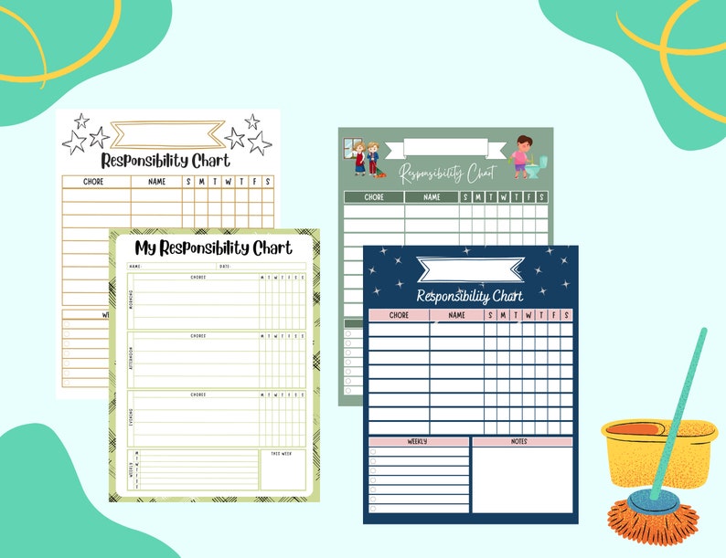 Chore Chart Checklist for Toddlers, Kids, and Teens, Responsibility ...