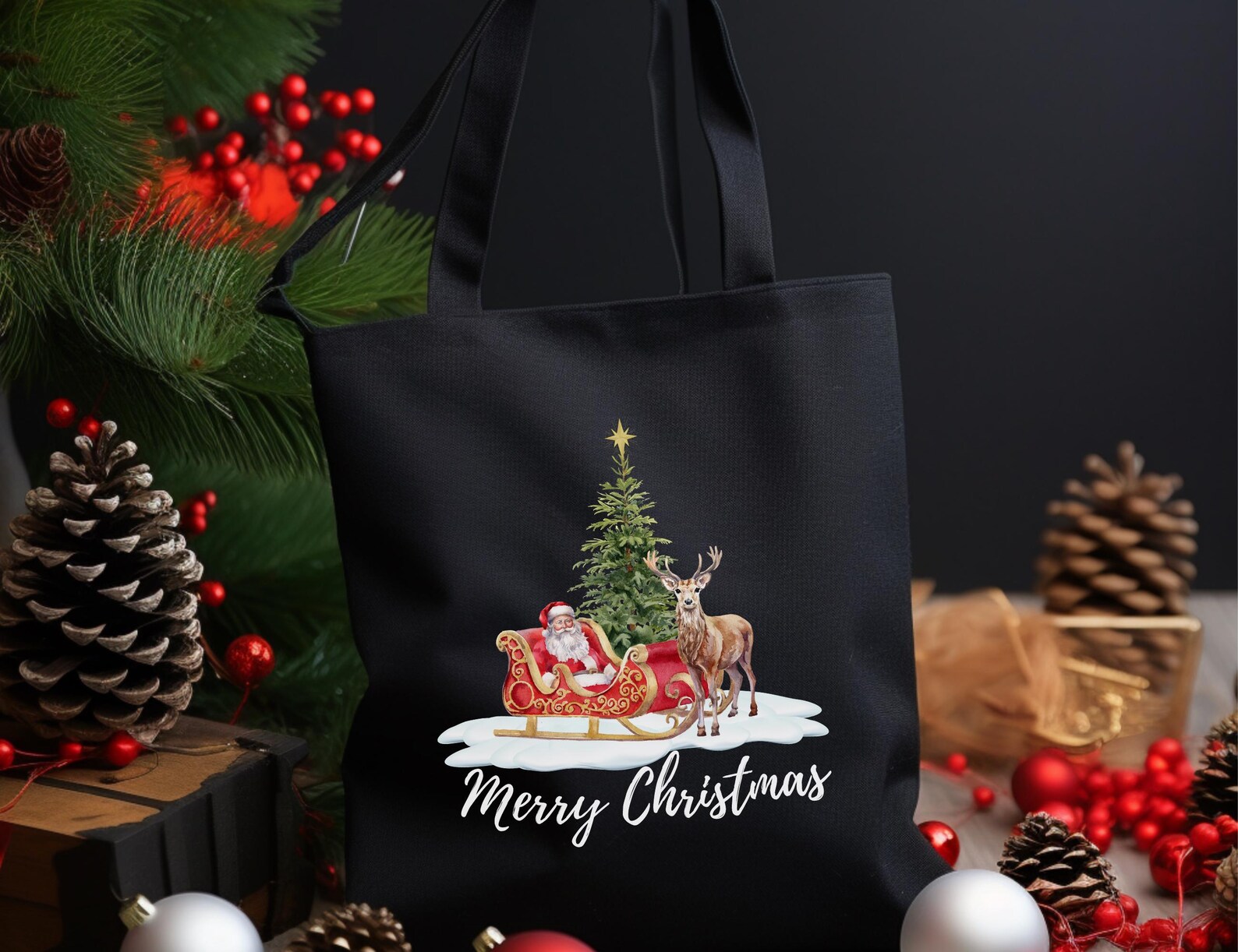 Santa Claus Christmas Tote Bag - Holiday Canvas Gift Bag - Etsy