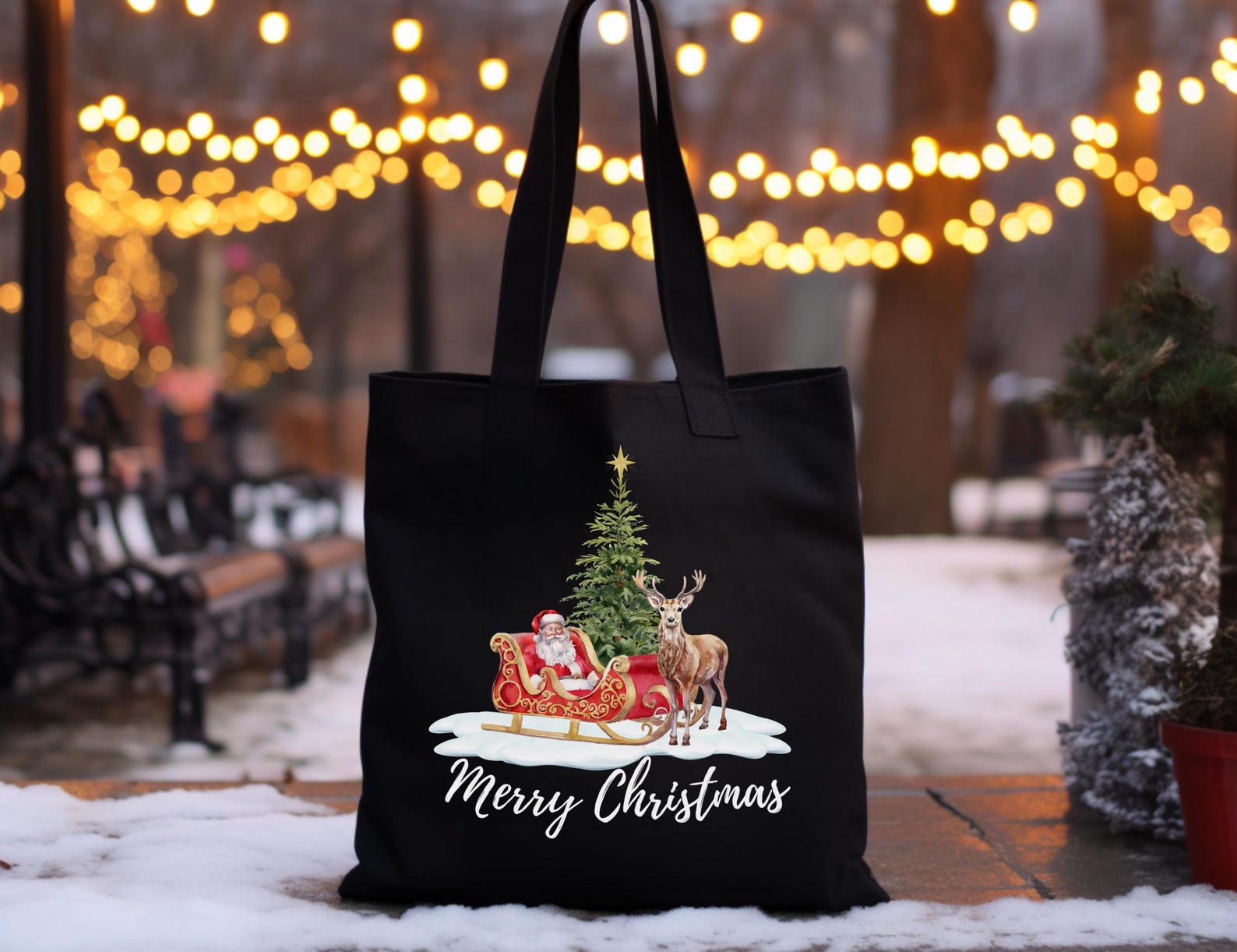 Santa Claus Christmas Tote Bag - Holiday Canvas Gift Bag - Etsy