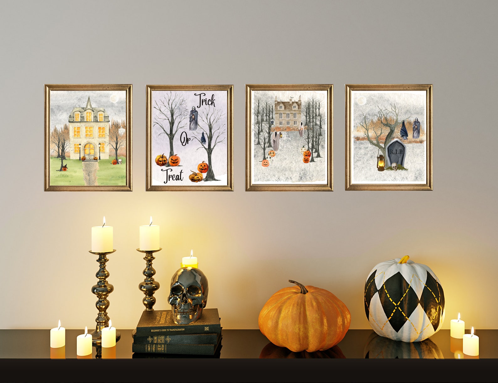 Printable Halloween Wall Art Set of 4 Prints Halloween Art - Etsy