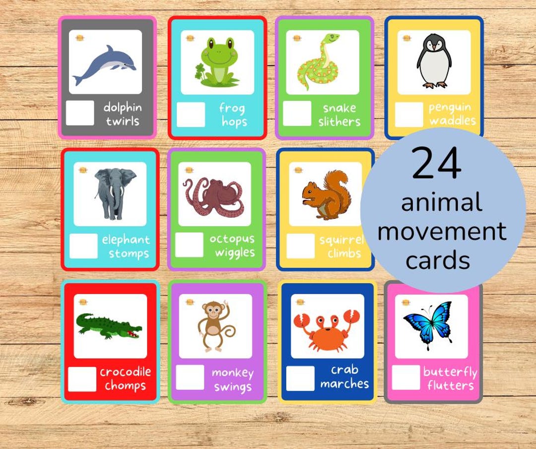 24 Animal Movement Cards - Physical Activity and Counting Practice - Etsy