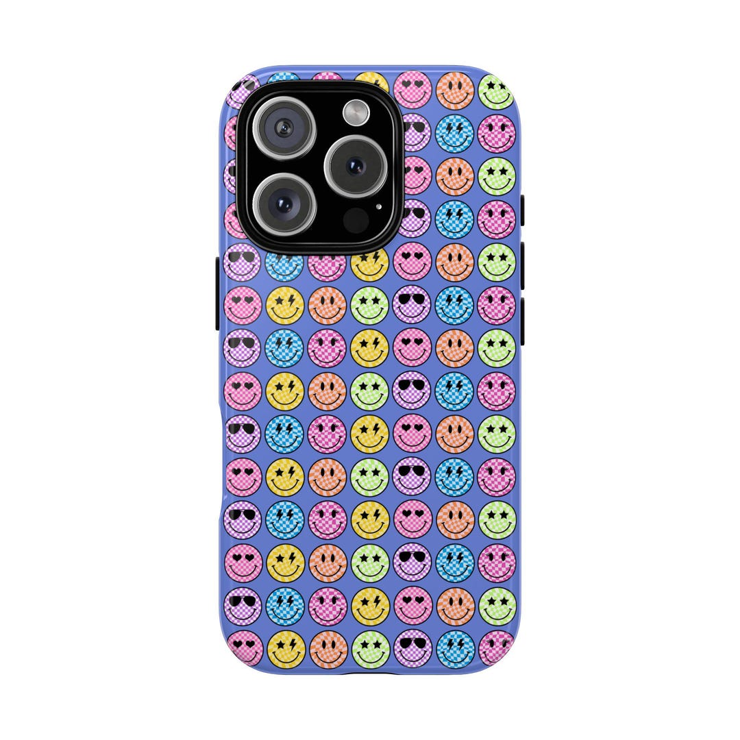 Checkered Smiley Phone Case, Cool Emoji Phone Case, Happy Face Phone ...