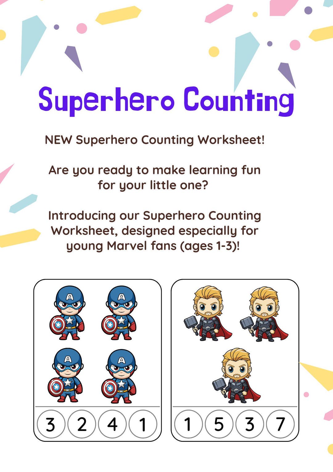 Superheroes Counting Worksheet - Etsy