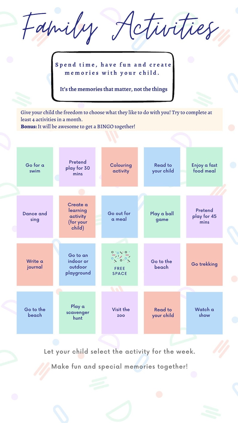 Family Activity Bingo - Digital PDF - Etsy