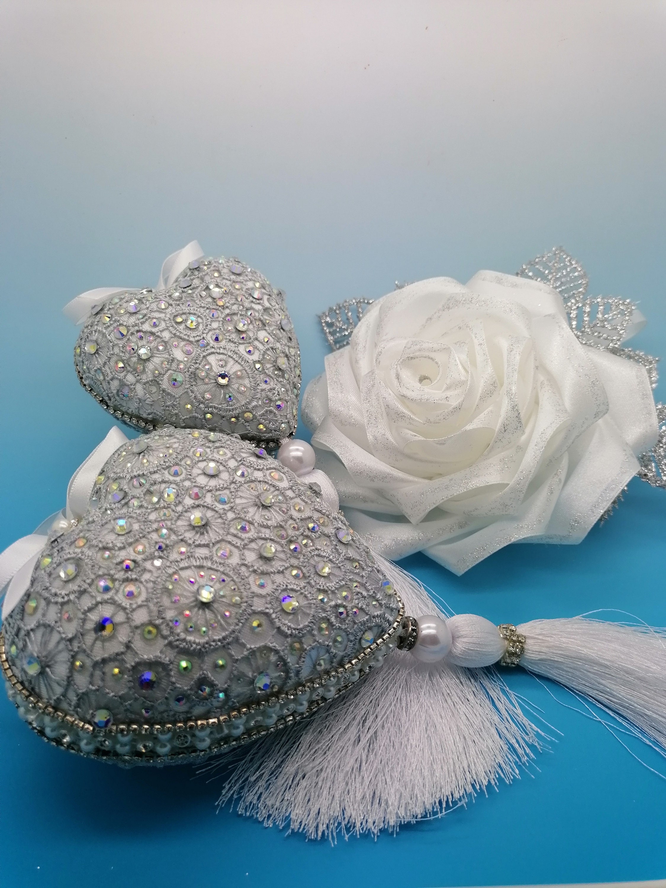 Handmade Christmas Heart Shaped Ornaments With Rhinestones - Etsy