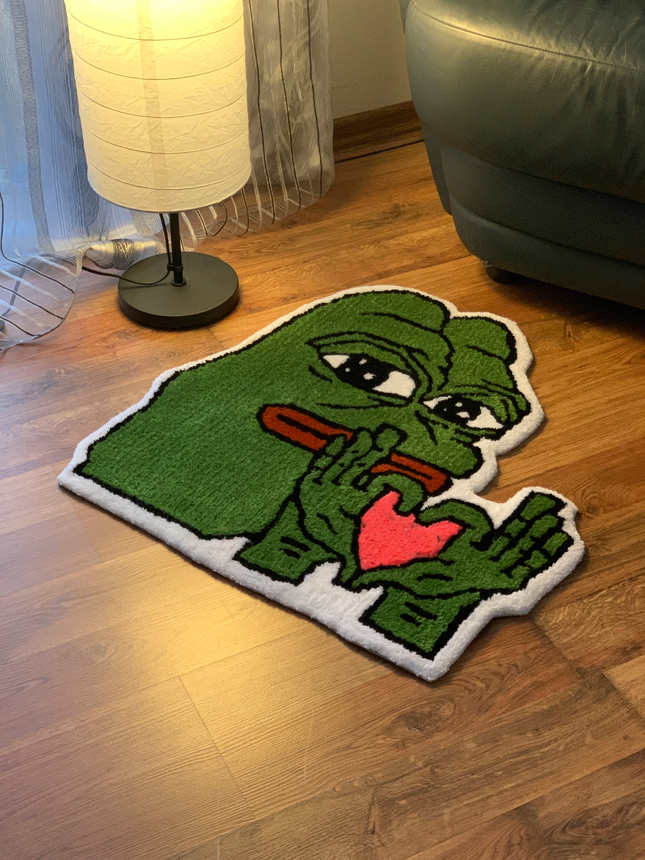 Frog MEME Handmade Rug Custom Tufted Rug Tufting Handmade Frog MEME Rug ...