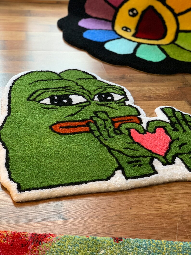 Frog MEME Handmade Rug Custom Tufted Rug Tufting Handmade Frog MEME Rug ...