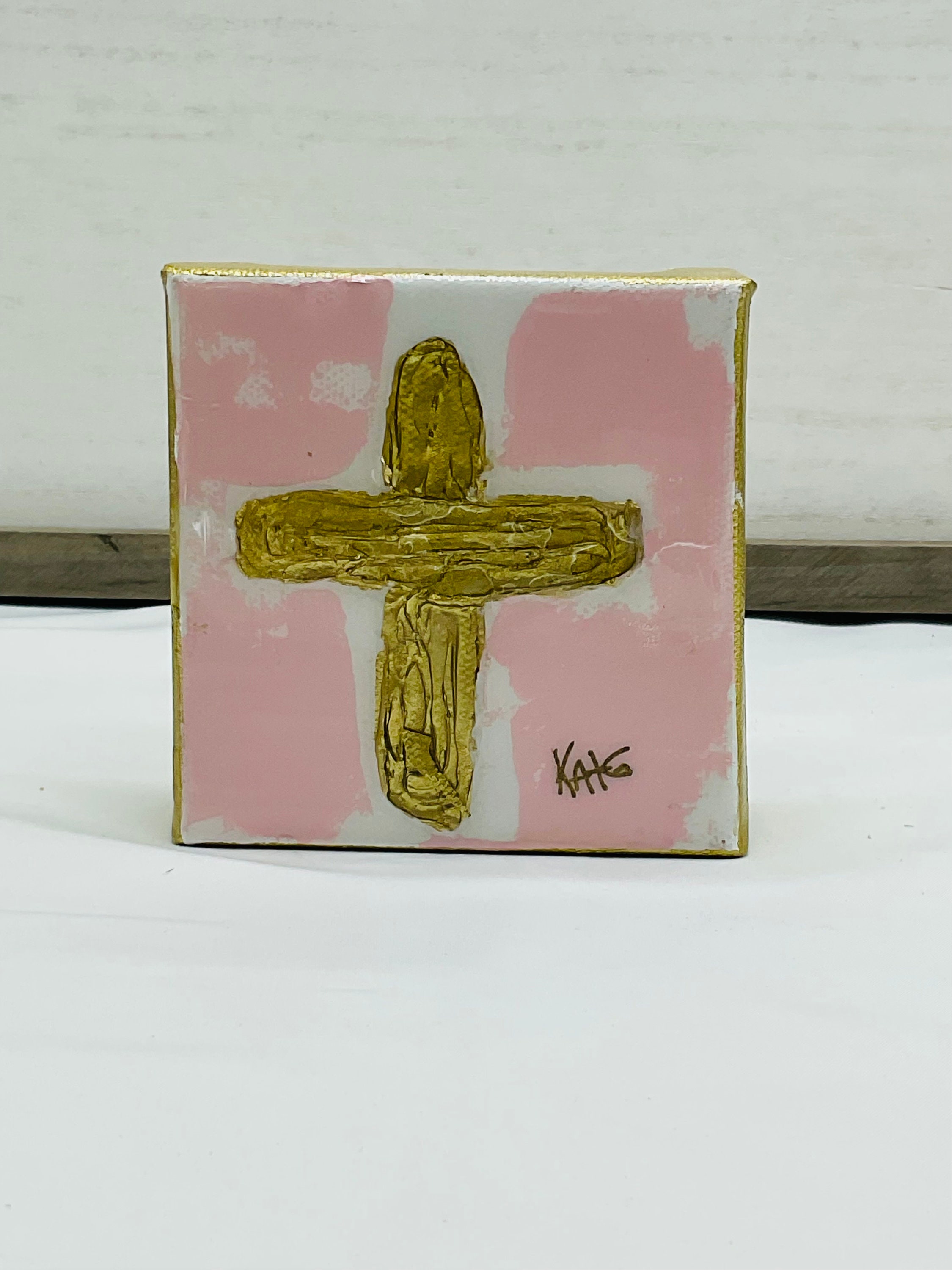 Cross Canvas Acrylic Painting, 4 X 4, Personalized Baptismal Gift ...
