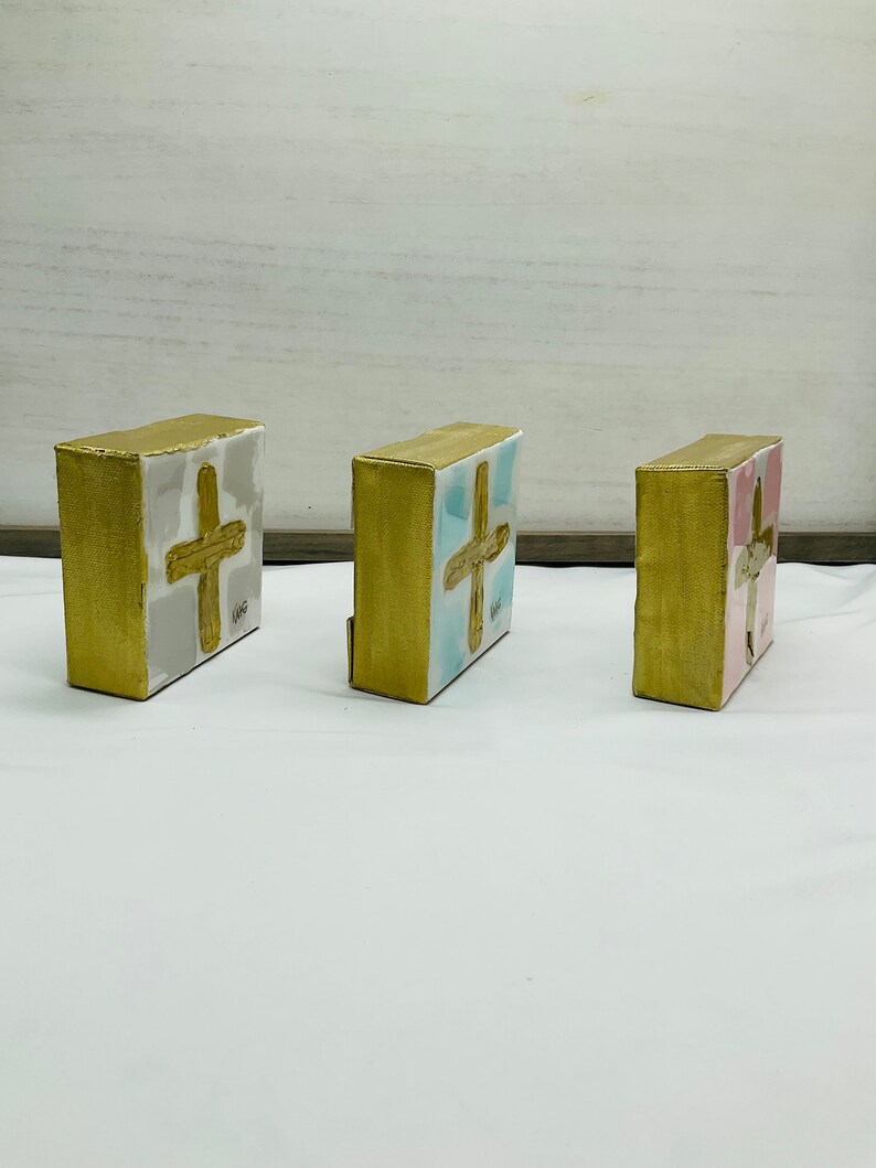 Cross Canvas Acrylic Painting, 4 X 4, Personalized Baptismal Gift ...