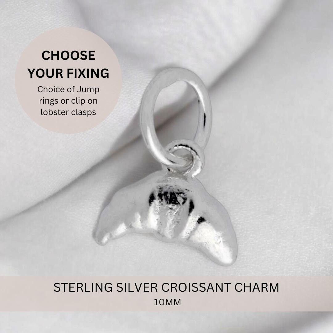 Sterling Silver Croissant Charm Pendent, Necklace Charm, Bracelet Charm ...