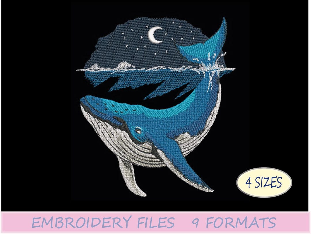 Blue Whale Machine Embroidery Design, Sea Animals Embroidery Pattern, 4 ...