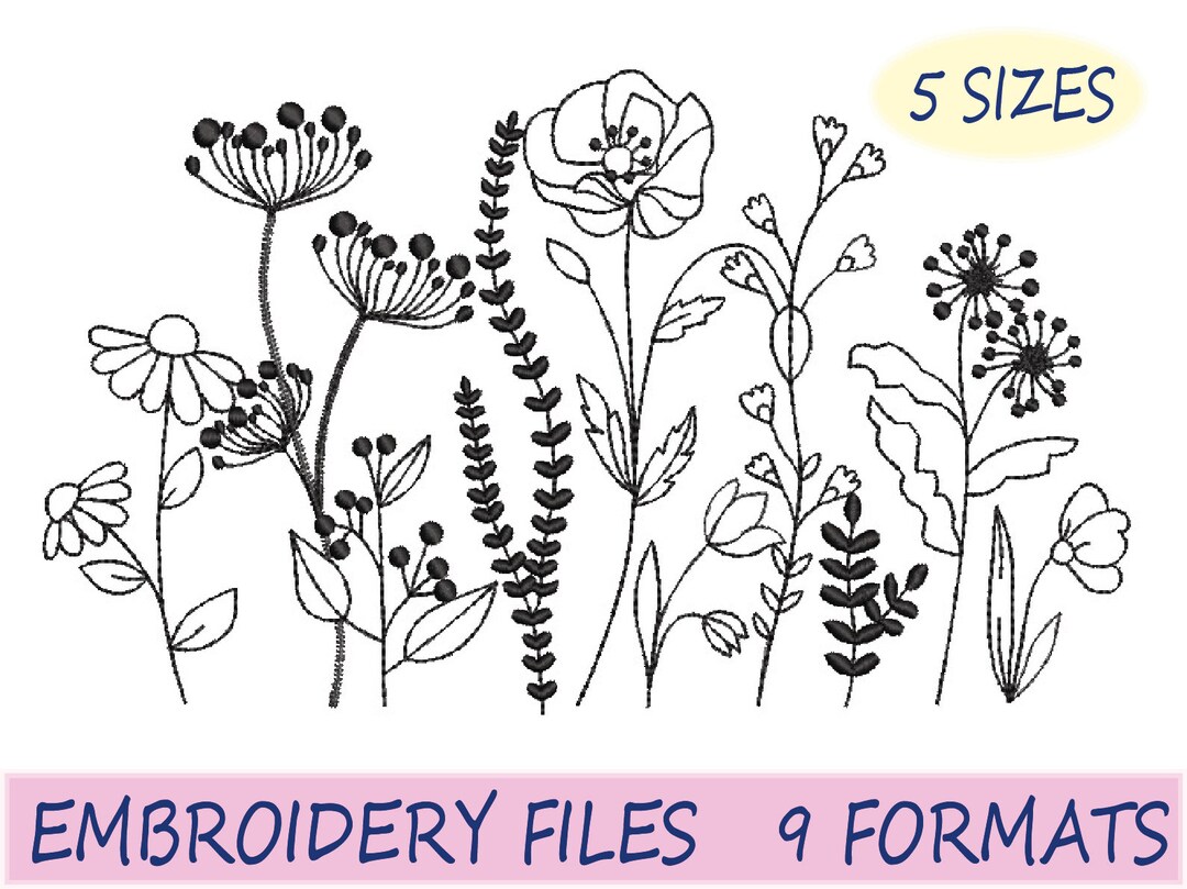 Wildflower Meadow Embroidery Design, 5 Sizes, Instant Download - Etsy