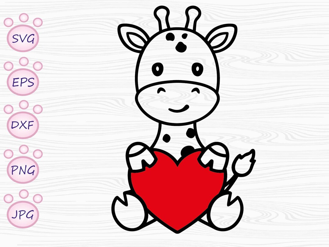Giraffe With Heart SVG Cute Baby Giraffe Outline Cut File - Etsy