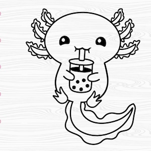 Axolotl Svg Outline, Boba Sipping Axolotl, Boba Drink, Axolotl Outline ...