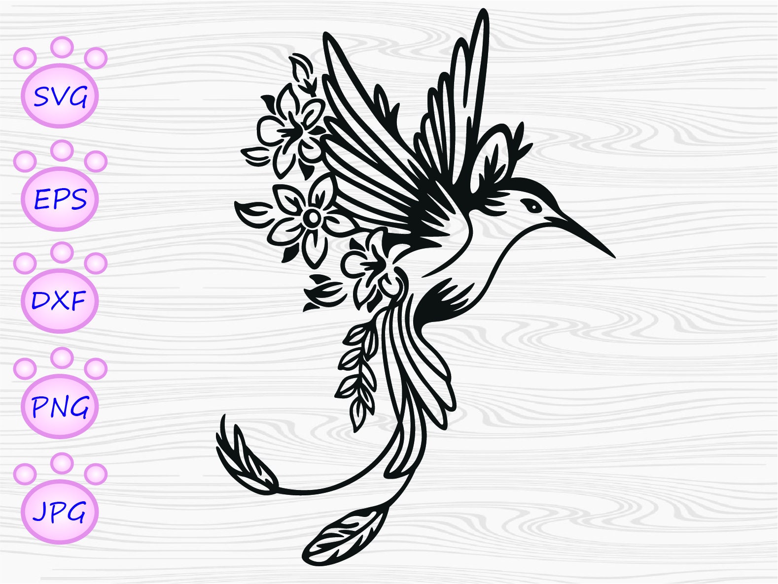 Flower Hummingbird Svg - Etsy
