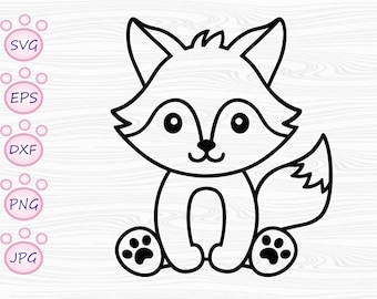 Cute Little Fox Kit SVG Baby Fox Outline Cricut Silhouette Cut File ...