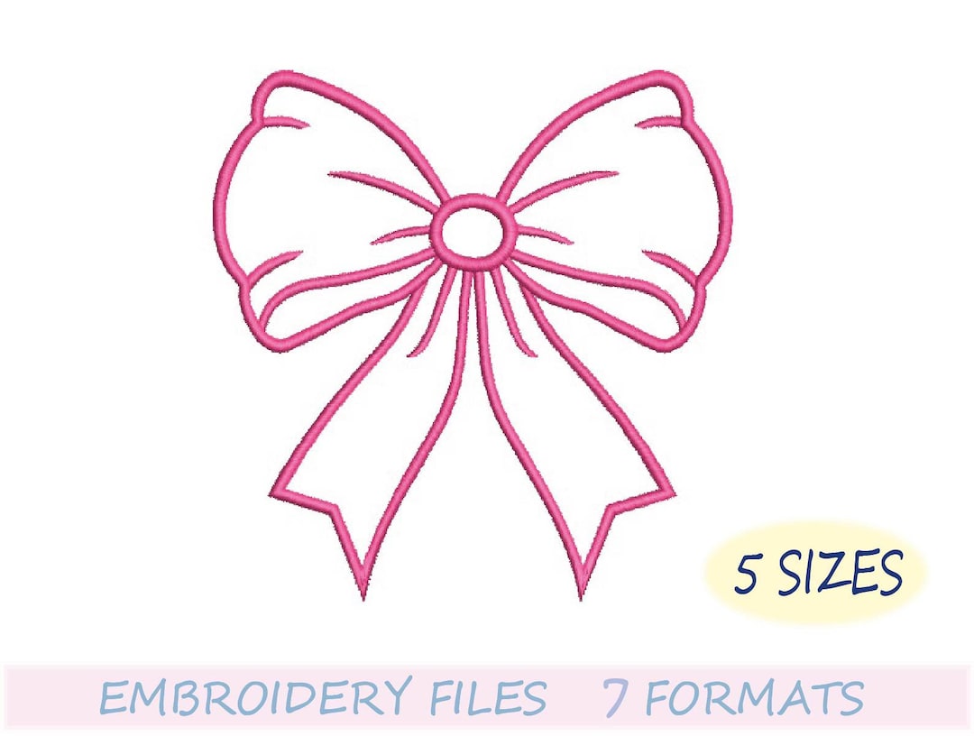 Bow Applique Embroidery Files, Side Bow Ribbon Machine Embroidery ...