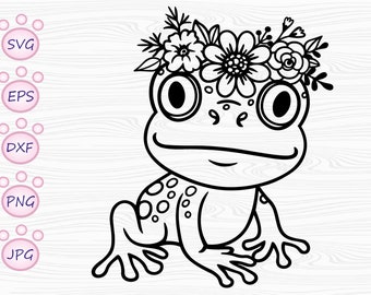 Frog With Flowers SVG, Frog SVG File, Floral Frog, Cute Frog Svg, Frog ...