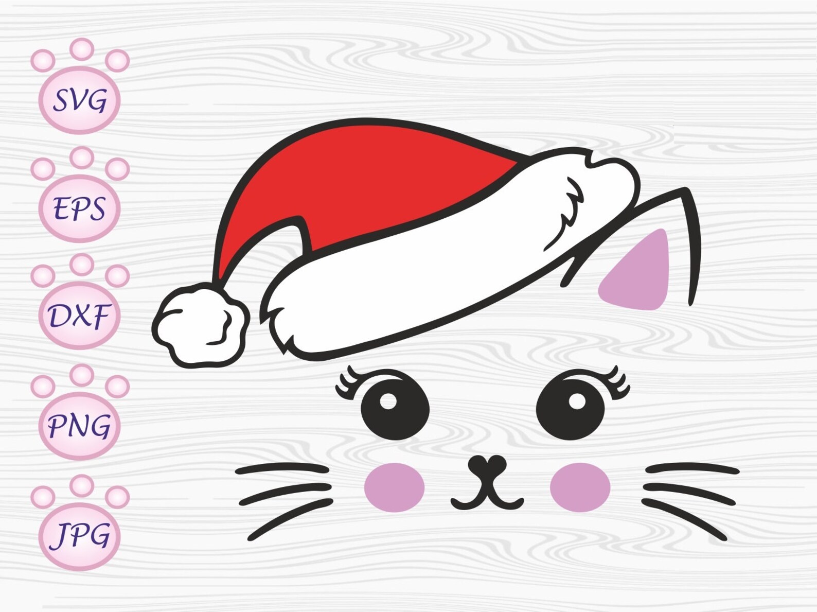 Christmas Cat Face SVG - Etsy