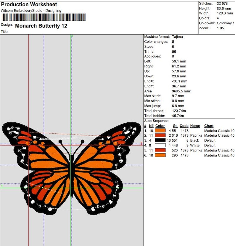 Butterfly Embroidery File 5 Sizes Monarch Butterfly Embroidery Machine ...