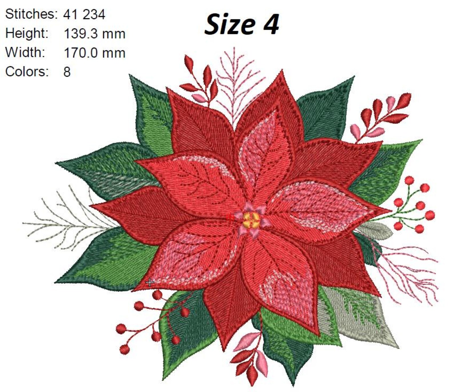 Christmas Poinsettia Embroidery Designs, Red Flower Embroidery Pattern ...