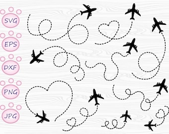 Airplane Path Bundle SVG PNG Files for Cutting Machines, Digital ...