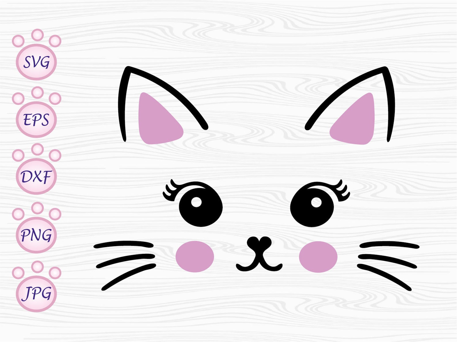 Cat Face SVG, Kitten Whiskers Cut File, Cute Kitty Eyelashes, Baby Cat ...