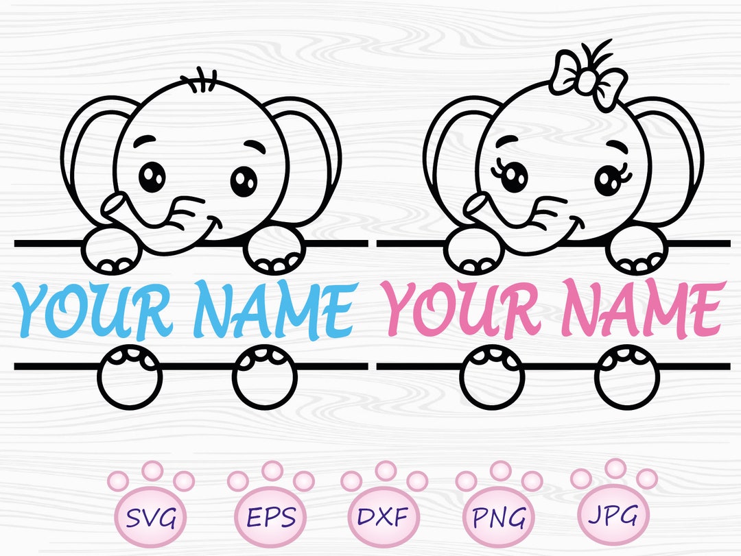 Elephant Monogram SVG Split Monogram Name Frame Cricut Silhouette Cut ...