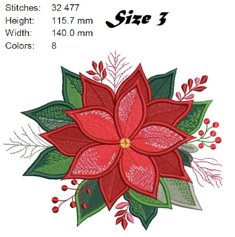 Christmas Poinsettia Embroidery Designs, Red Flower Embroidery Pattern ...