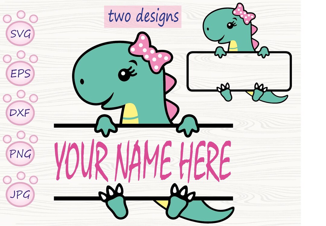 Dinosaur Girl Split Monogram SVG, Cute Dinosaur Svg, Cute T-rex Svg - Etsy
