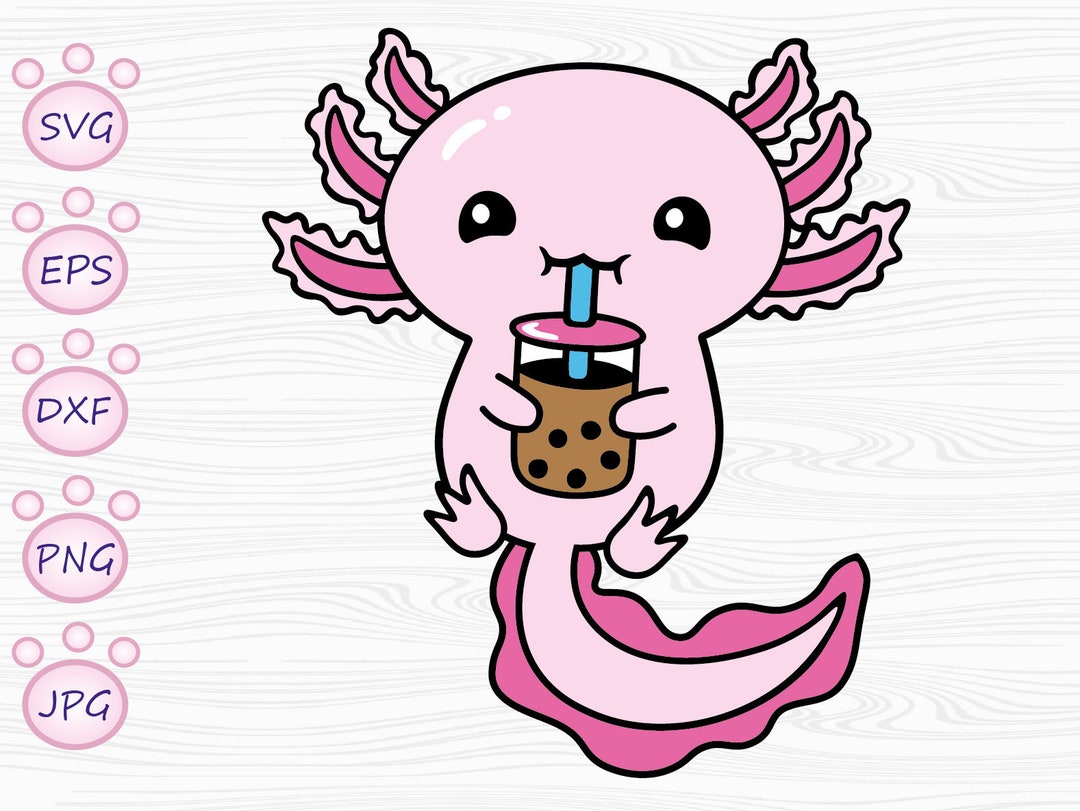 Axolotl Svg, Boba Sipping Axolotl, Boba Drink, Axolotl Outline, Axolotl ...