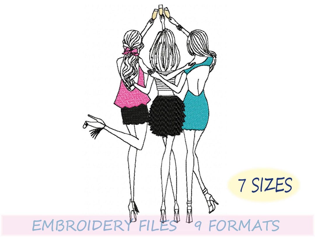 Girls Embroidery Design, Best Friends Girlfriends and Party Motif ...