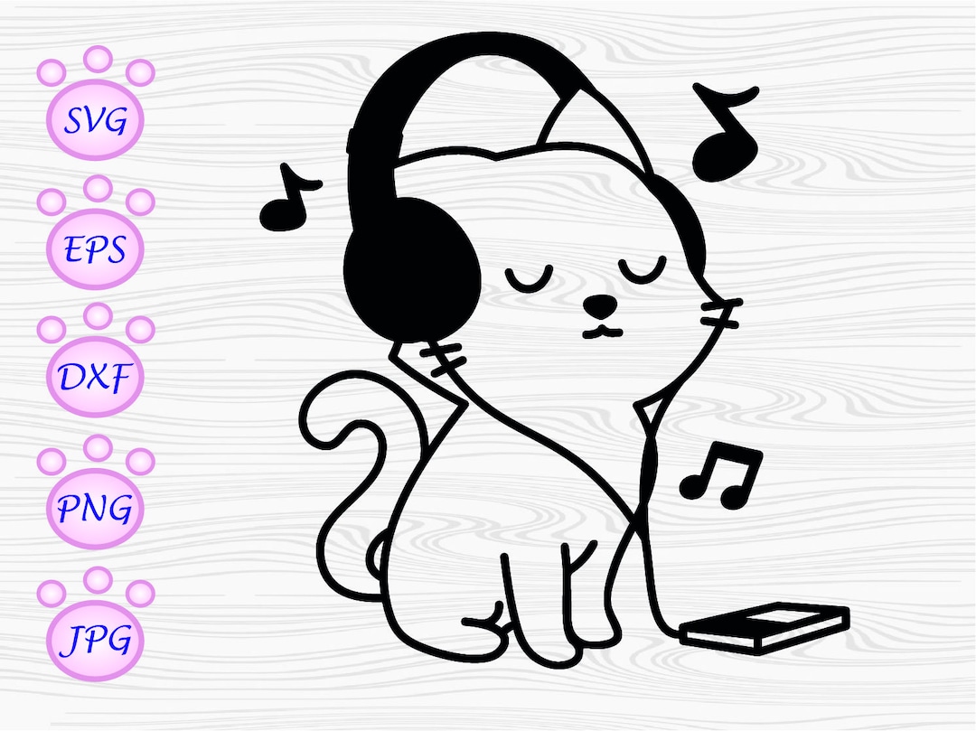 Cat With Headphones SVG Cute Musical Cat - Etsy