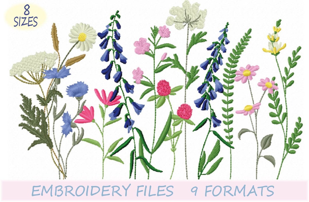 Wildflower Meadow Embroidery Design, 8 Sizes, Instant Download - Etsy