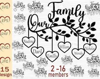 Family Branch Svg 2-12 Members, Family Tree Svg, Tree of Life Svg ...