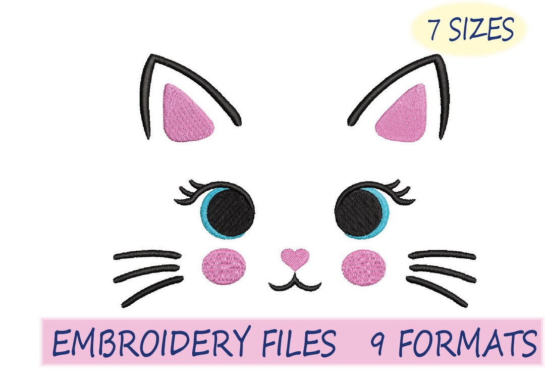 Cat Face Embroidery Design, Machine Embroidery File, Instant Download ...