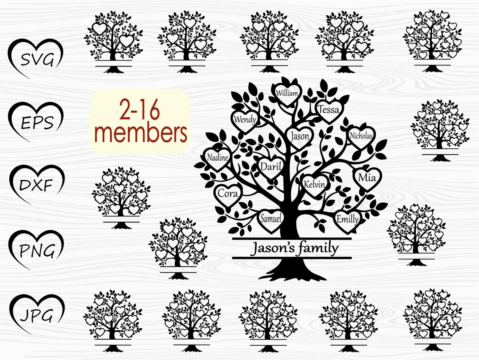 Family Tree Svg Bundle 2-16 Members - Etsy