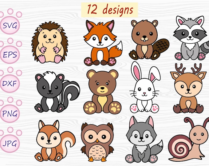 Woodland Animals Svg Bundle, Baby Animals Svg, Rabbit,hedgehog,fox,bear ...