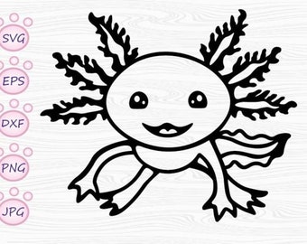 Cute Sitting Axolotl Outline SVG Cut File for Cricut Silhouette Kawaii ...