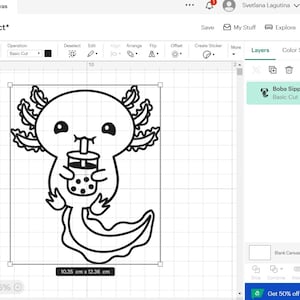 Axolotl Svg Outline, Boba Sipping Axolotl, Boba Drink, Axolotl Outline ...