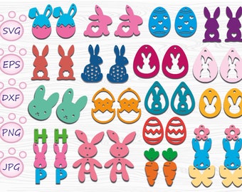 Cute Easter Earrings SVG, Bunny SVG, Earrings Templates Svg, Faux ...